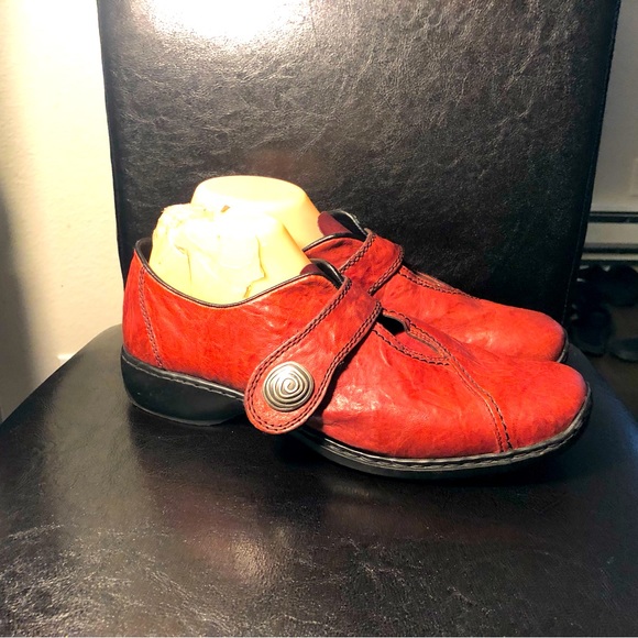 Rieker | Shoes | Rieker Loafer Shoes Womens Red Leather Comfort Slip On ...